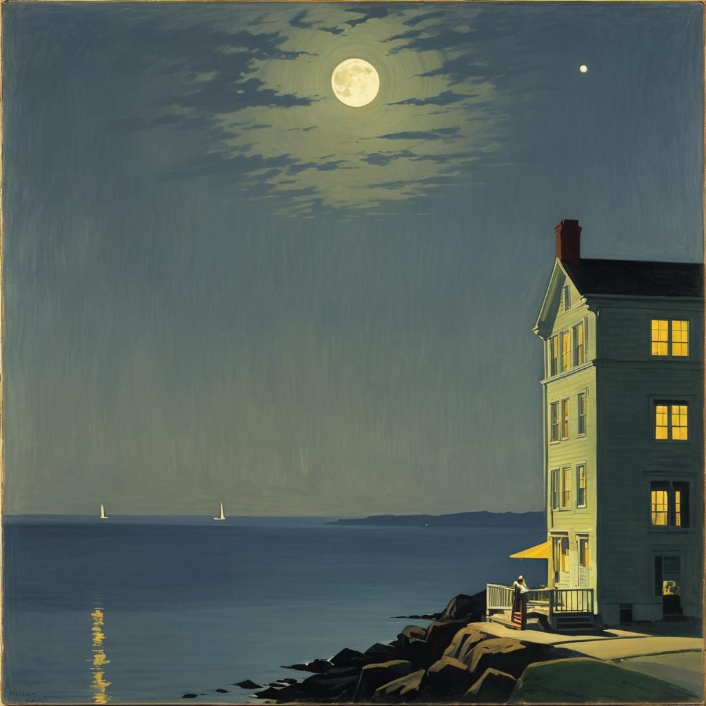 By the light of the silvery moon Edward Hopper - AI Generated Artwork ...
