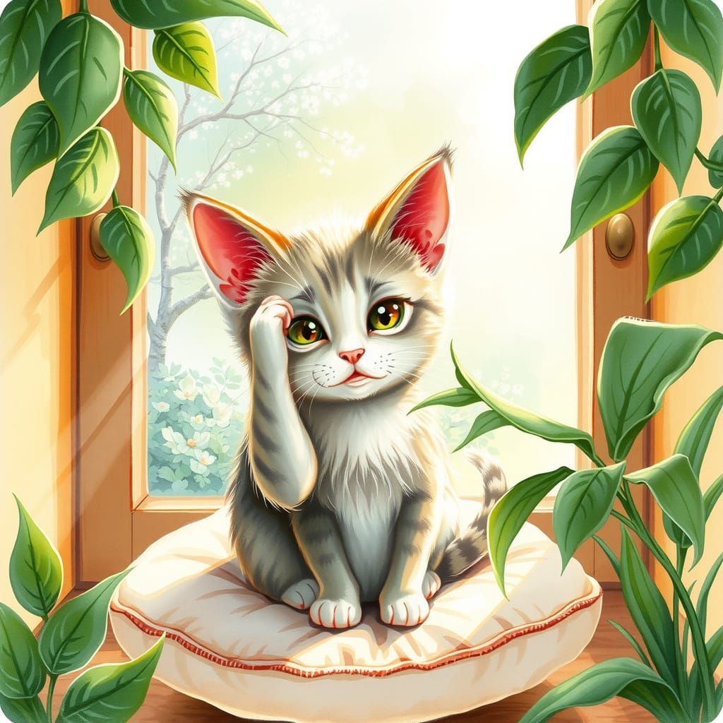 Kitty with an eye strain - Whimsical Watercolor Kitty in a ...