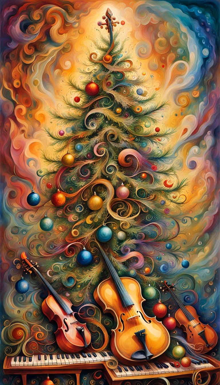 Construct a Christmas tree using different musical instruments, like ...