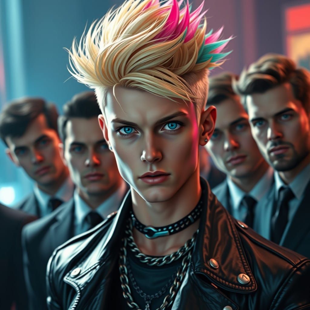 Rebel Punk Icon Emerges in Vibrant Fantasy Realm - AI Art