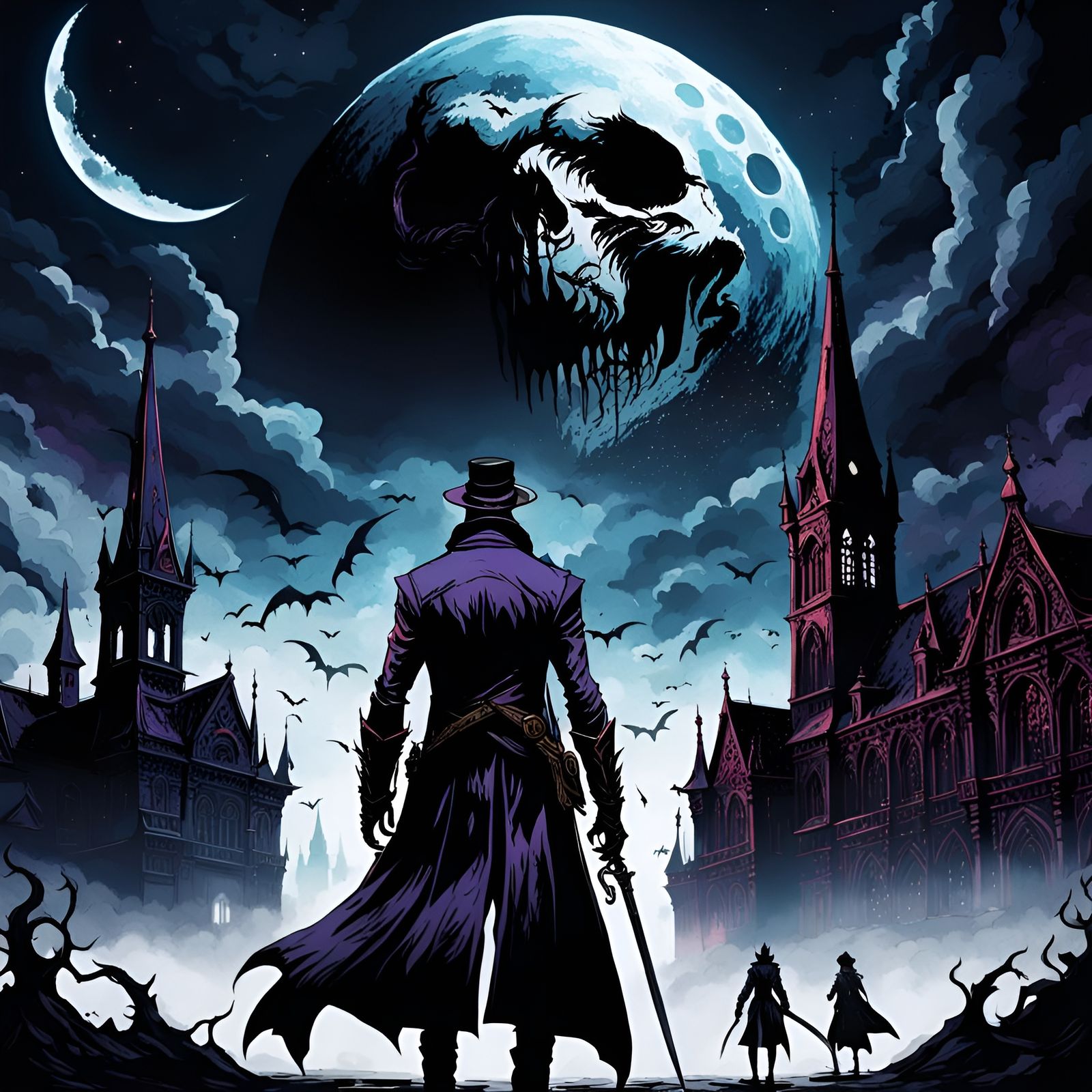 The Void Moon gothic art eldritch moonscape mysterious ominous colorful ...