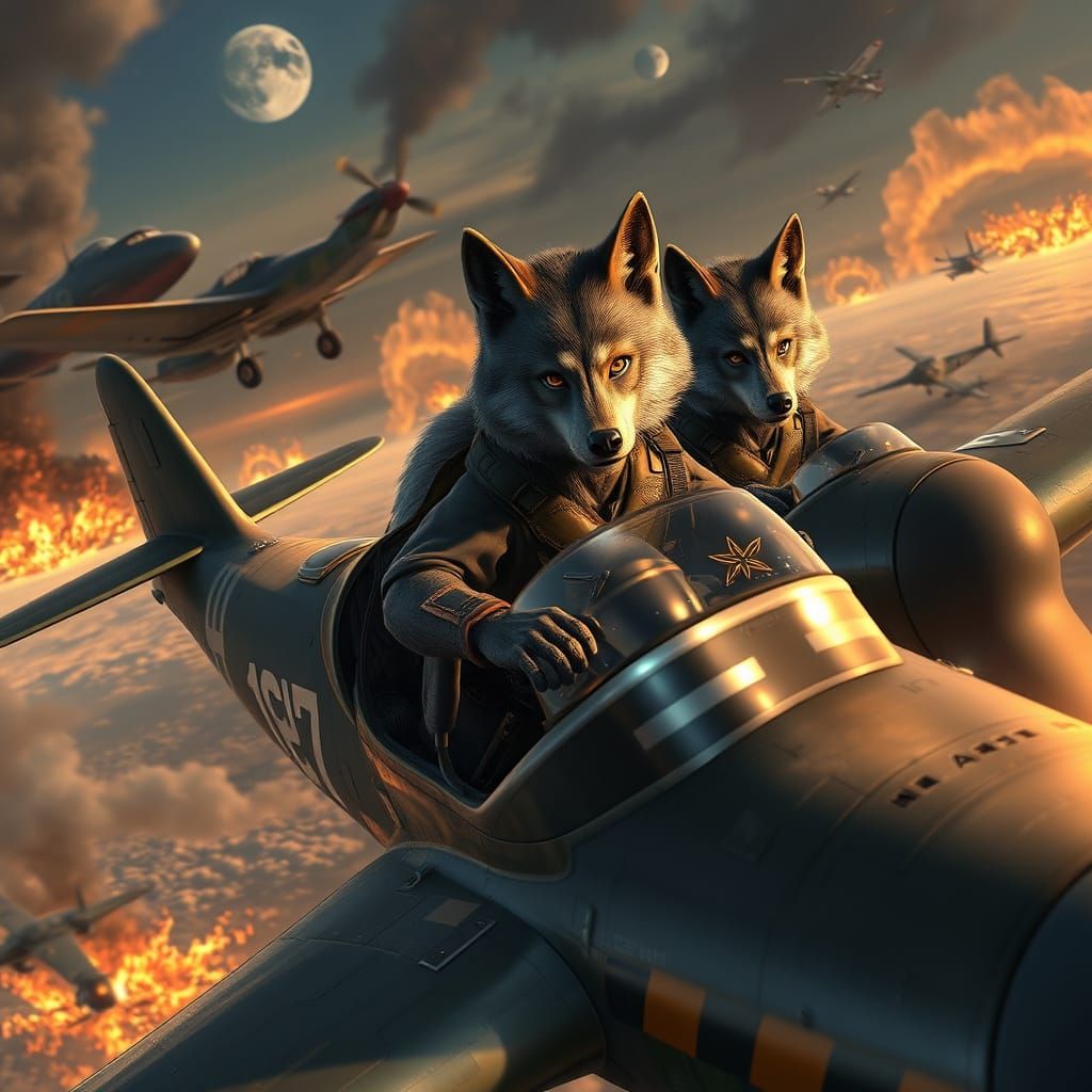 WW2 Werewolf Pilots in Anime Art Style - AI Art