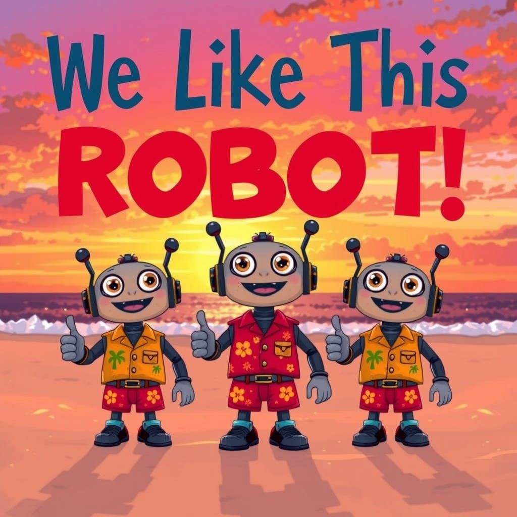 Robots Delight in Beachside Fun with Goofy Eyes - AI Art