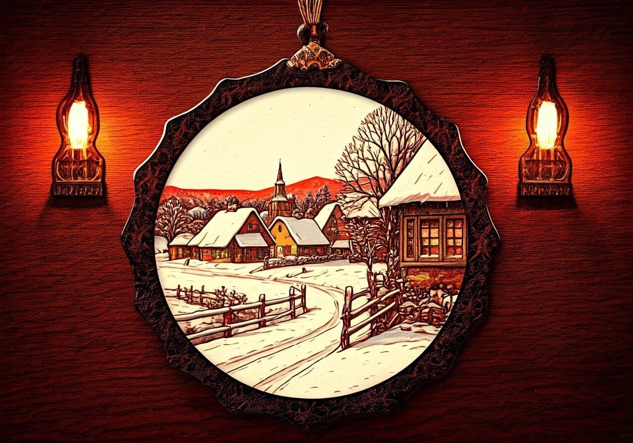 Yuletide scene - Winter Village Scene with Whimsical Folk Ar...