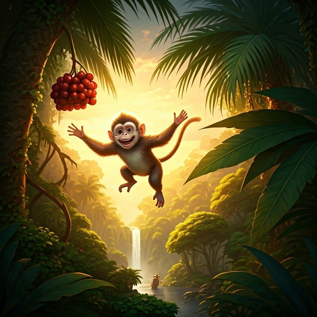 Monkey Flying Into The Best Berries on The Forest
