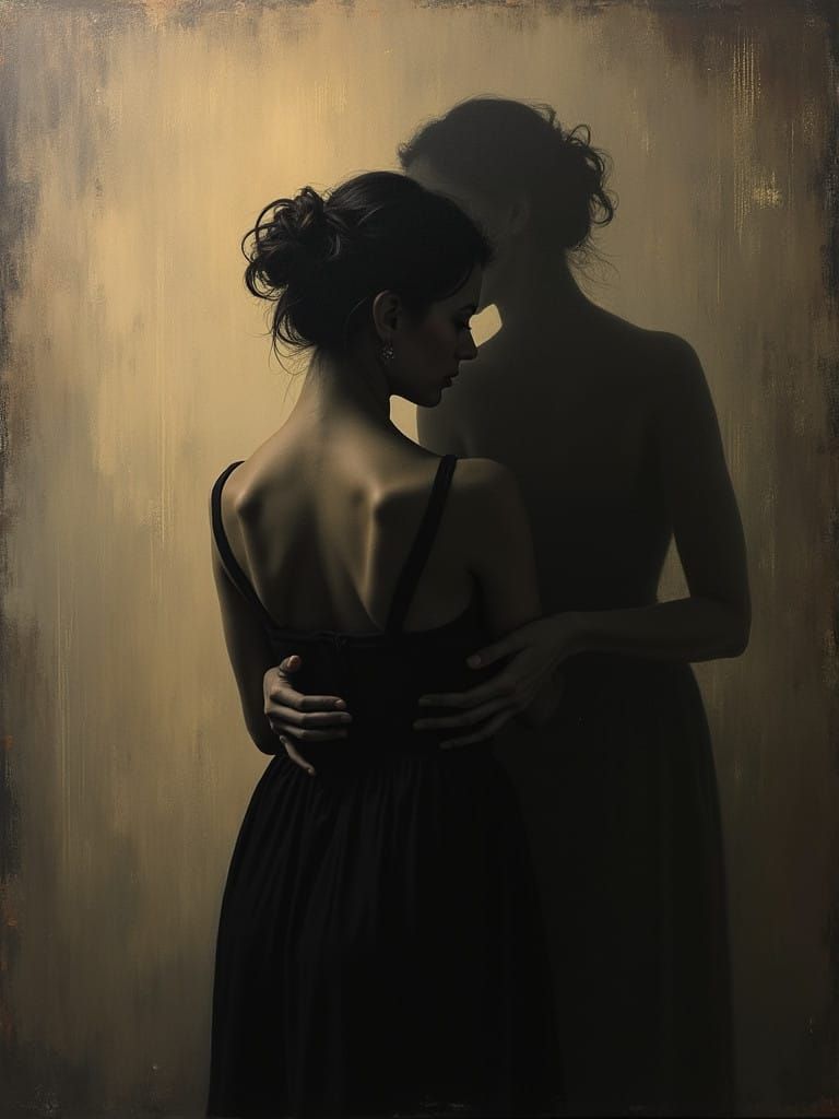 A woman’s shadow hugs her - A Woman's Shadow Embraces Her i...