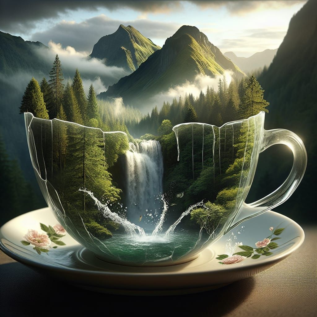 The waterfall - Enchanted Waterfall Scene in a Teacup
