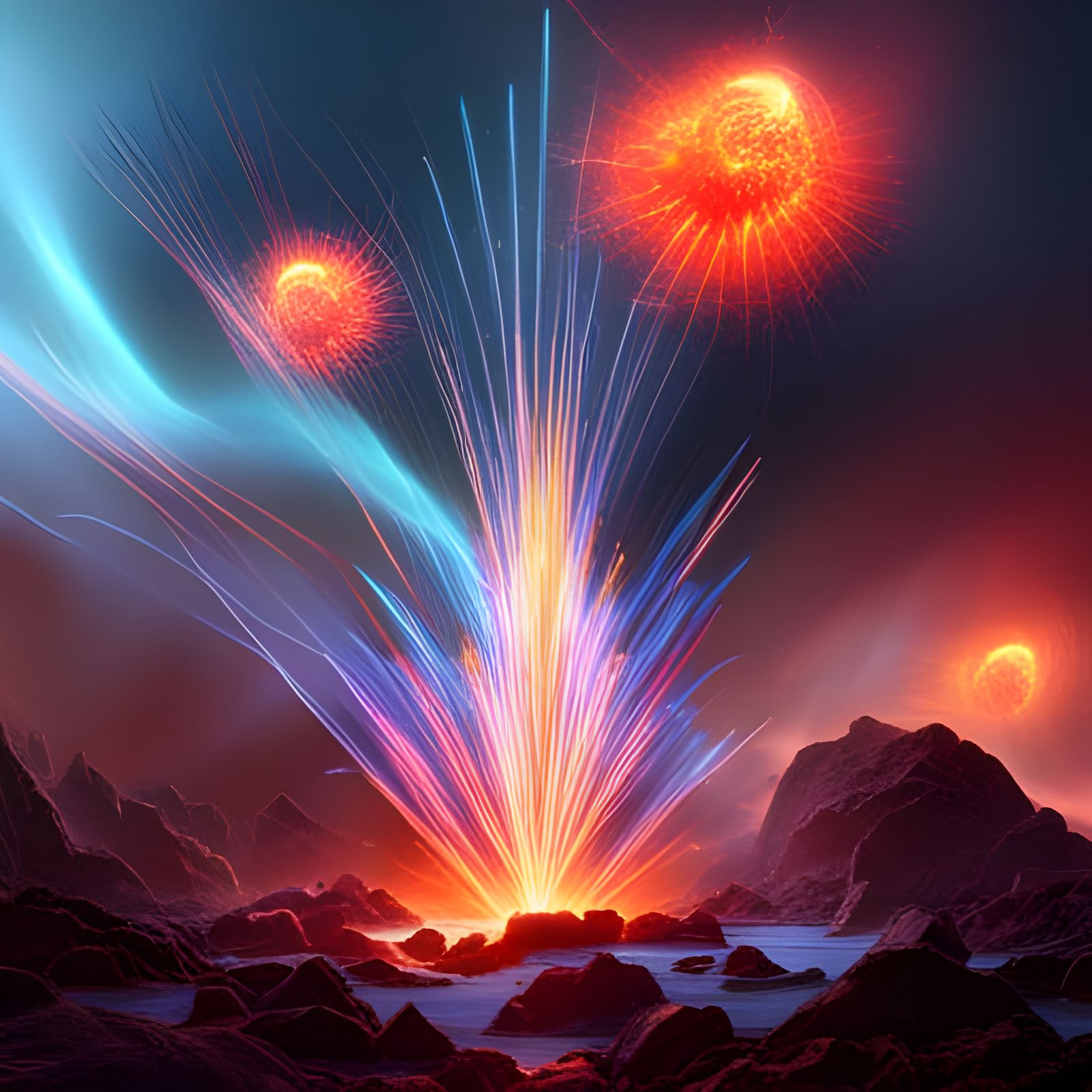 Plasma nuke exploding laser rays melting laser rays. - AI Generated ...