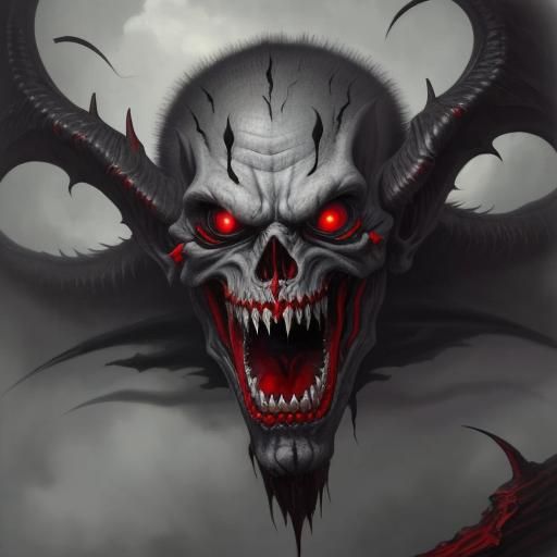 Terrifying shadow vampire, violent, red eyes, sharp teeth. 1800s oil ...