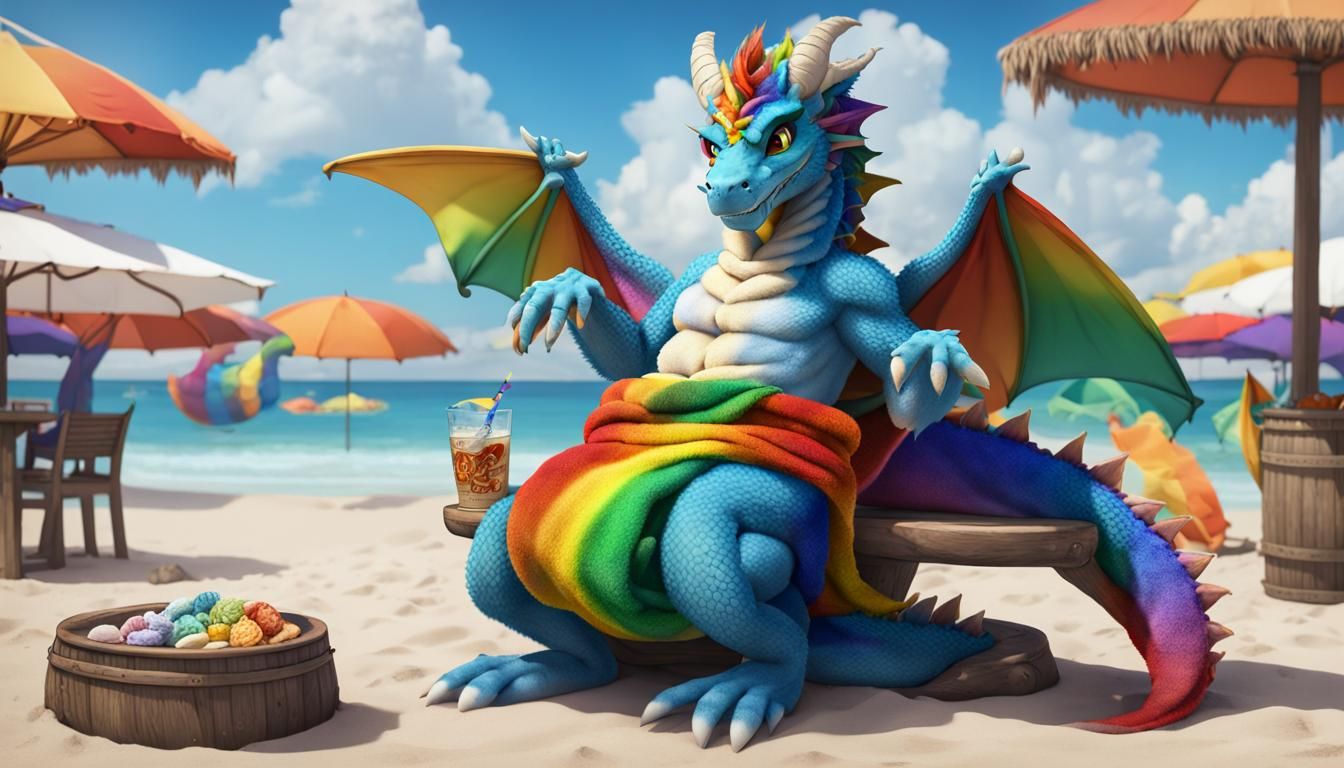 Gay Pride Dragon at Beach 2 - AI Generated Artwork - NightCafe Creator