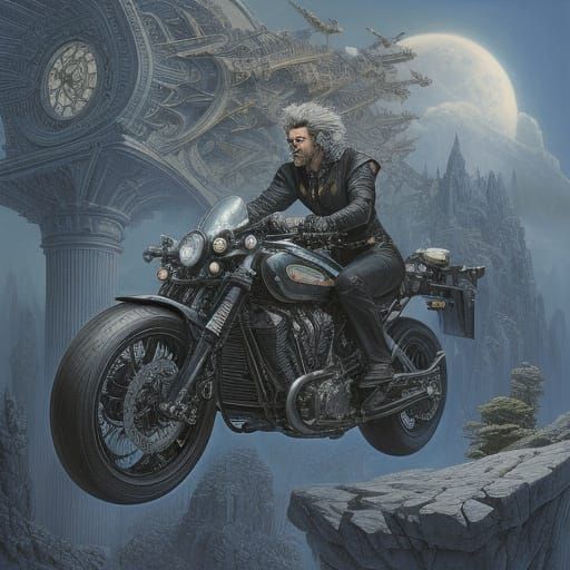 Retrofuturistic Wizard Rides Cubist Motorcycle in ... - AI Art