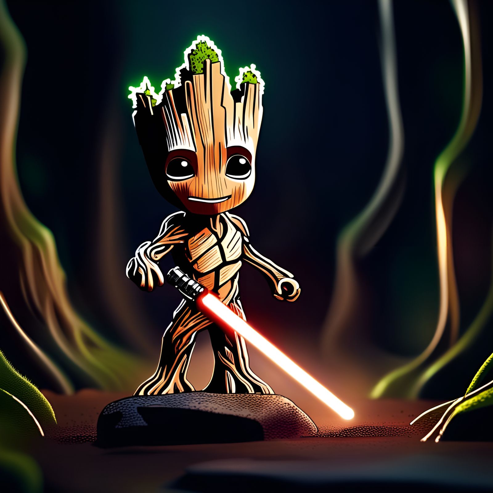 Chibi Groot Wielding A Lightsaber - AI Generated Artwork - NightCafe ...