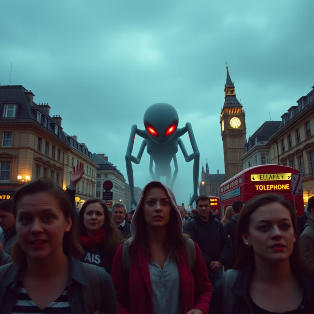 Londoners showing typical British reserve as they flee from alien invasion.
