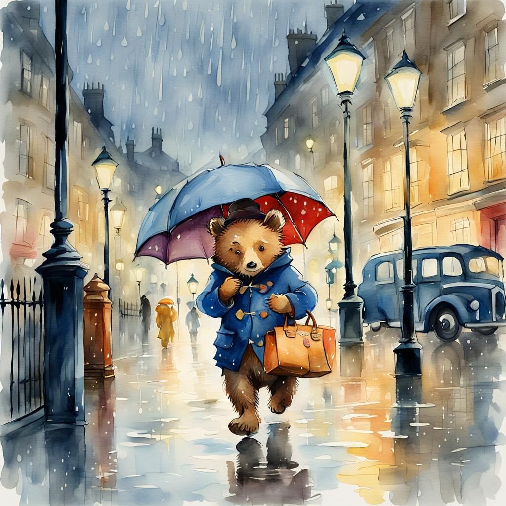 Whimsical Watercolor of Paddington Bear in London ... - AI Art