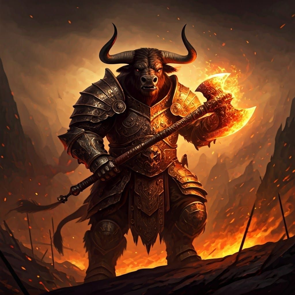 Majestic Minotaur Warrior in Embossed Metal Armor ... - AI Art