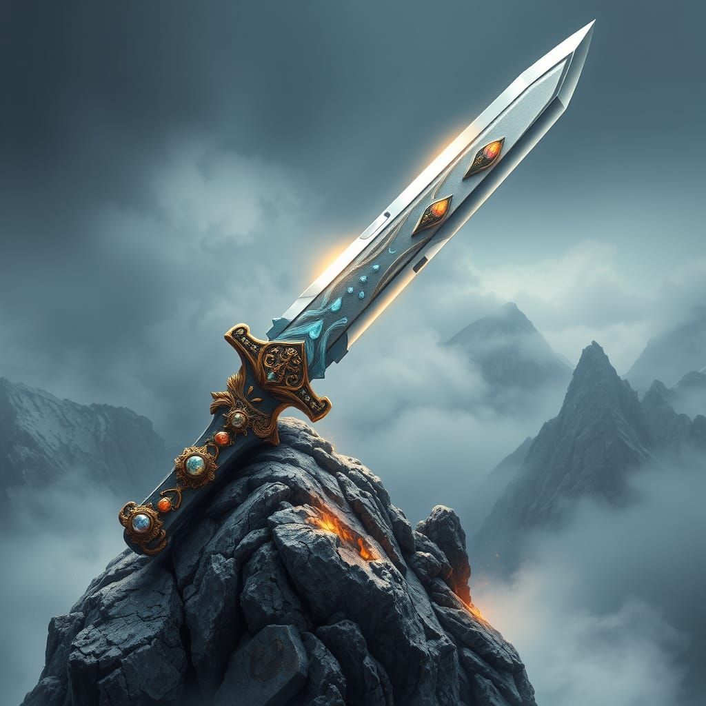Fantasy Sword with Elemental Attachments on Mounta... - AI Art