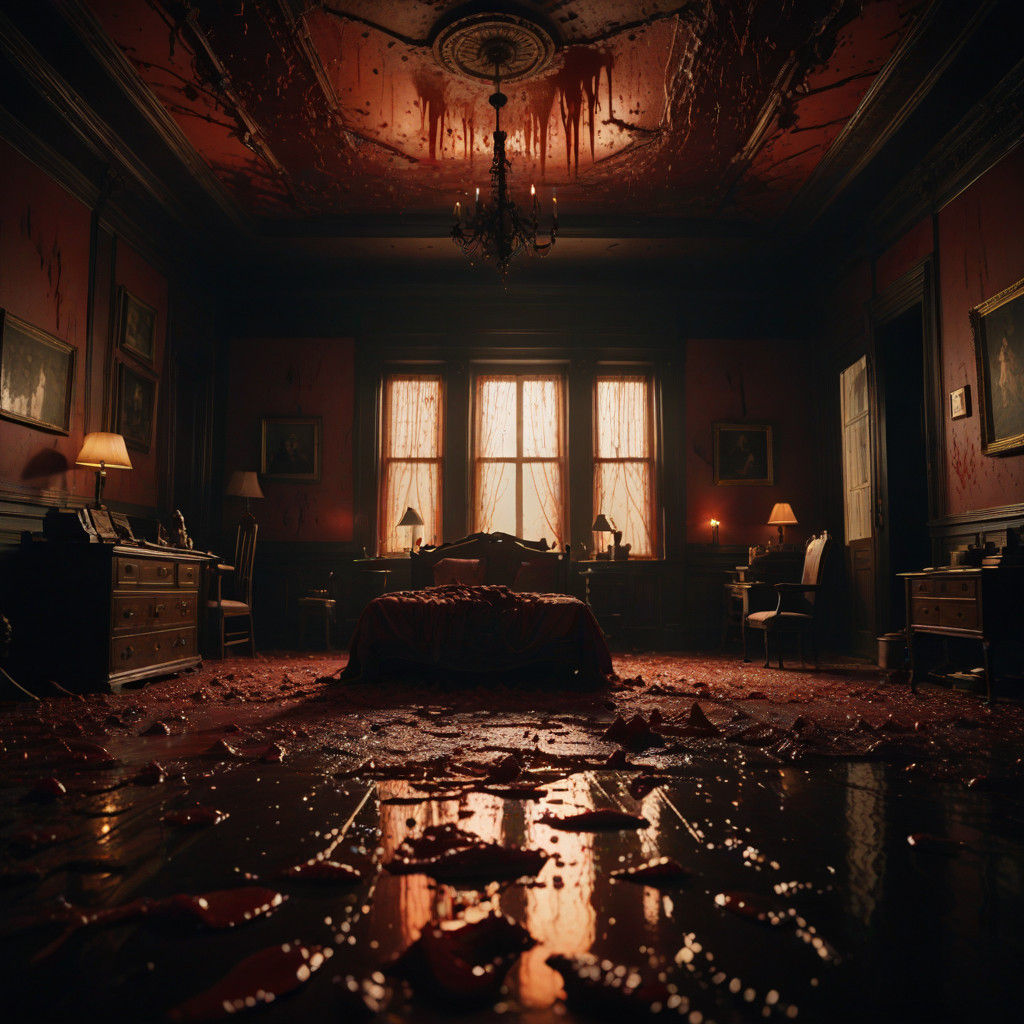 The Red Room - Dark, Cinematic Blood-Soaked Chamber in Muted...