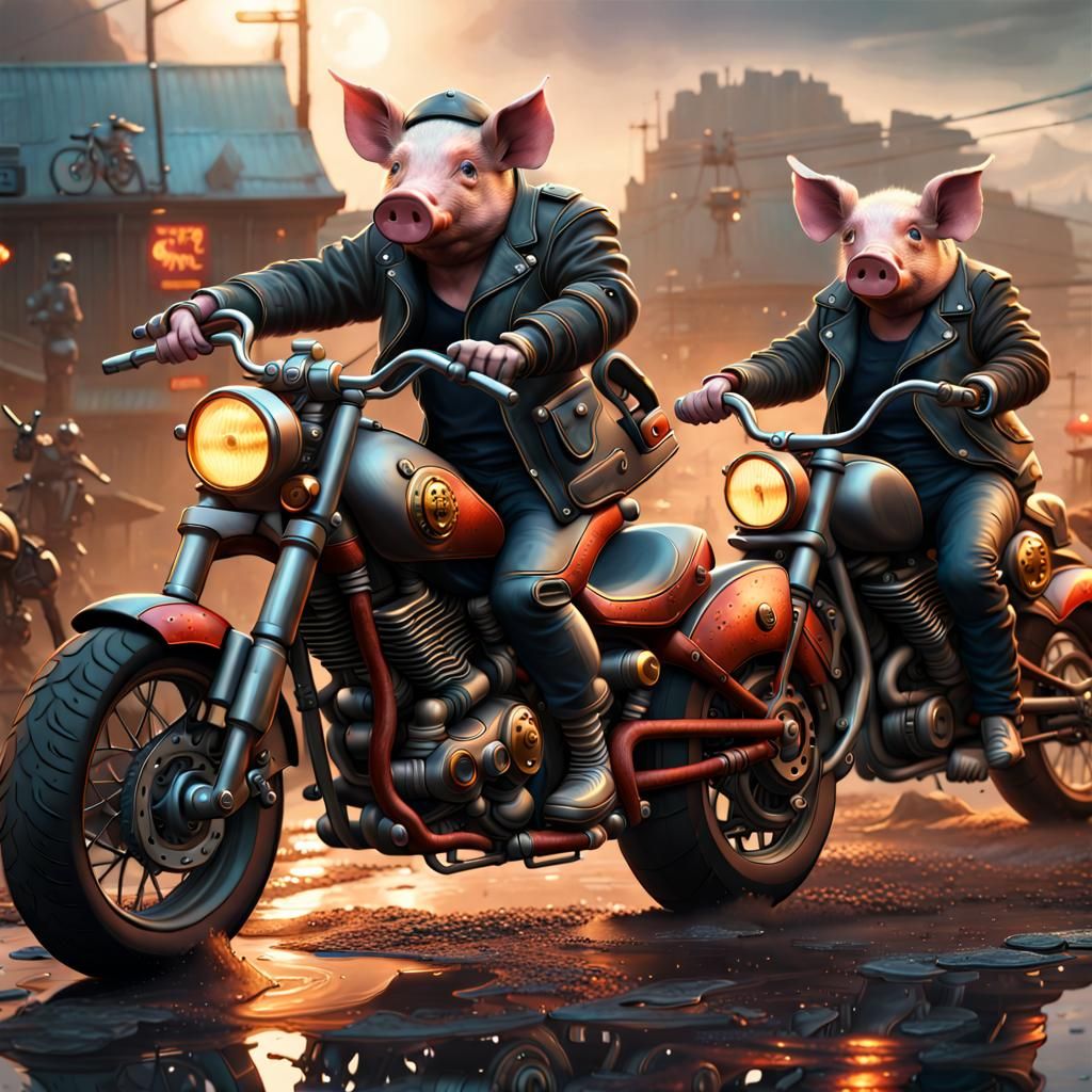 motorcycles pigs - AI Generated Artwork - NightCafe Creator