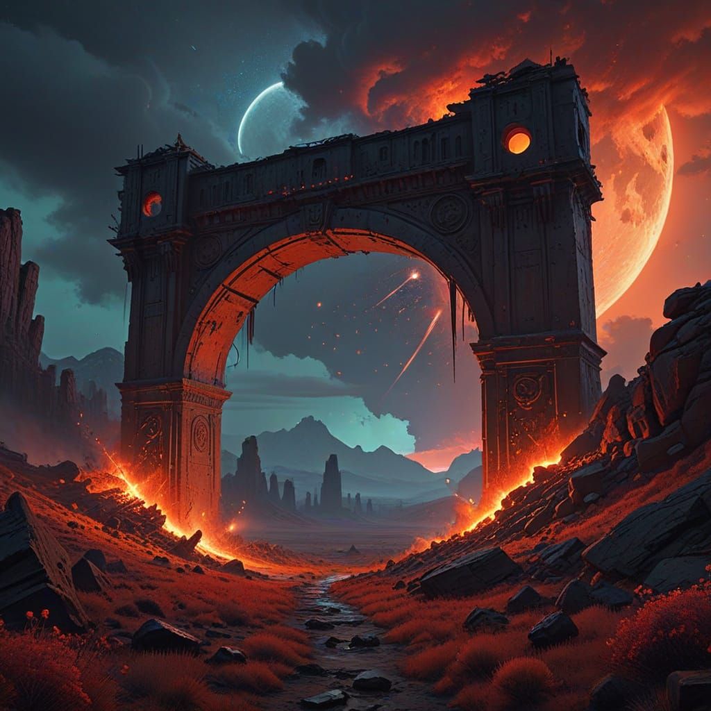 Colossal Death Gate Portal in Star-Studded Desert ... - AI Art