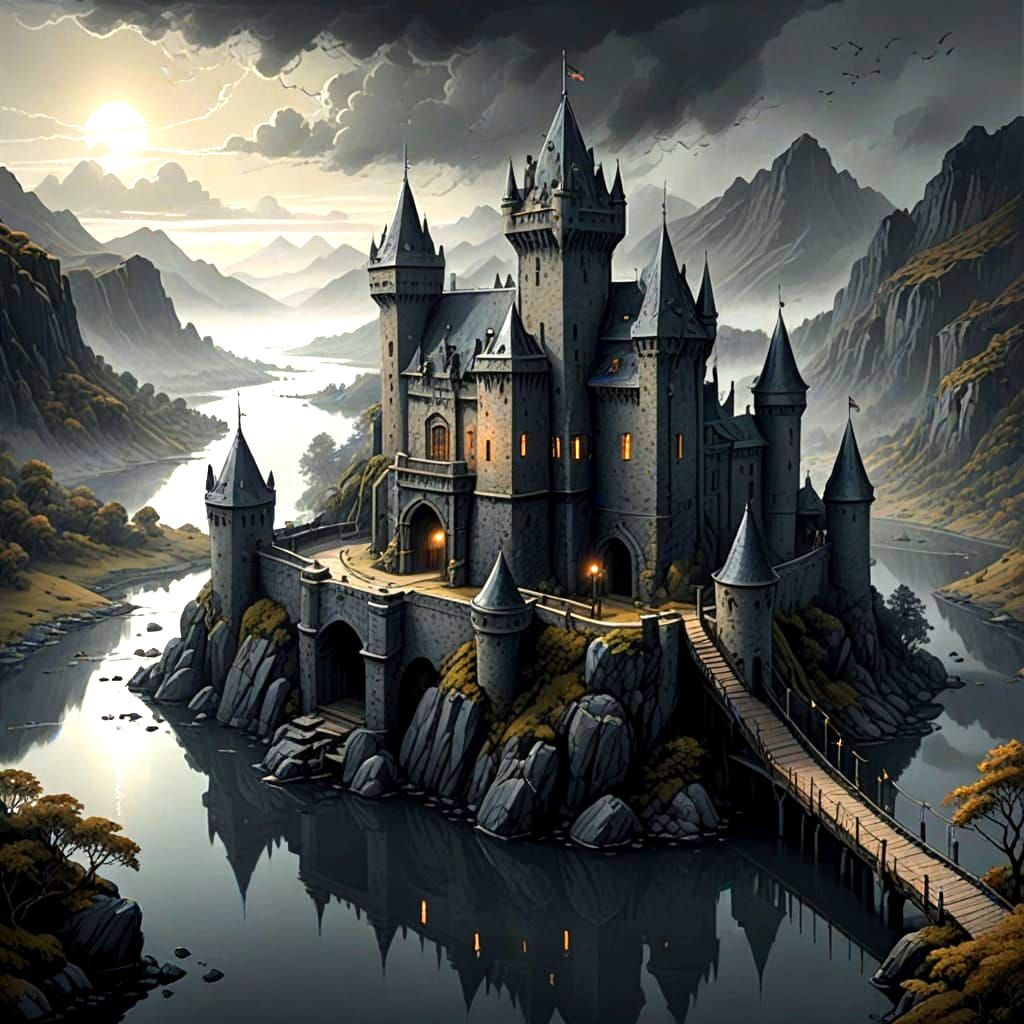 Dungeons and Dragons Inspired Walled Keep in Penci... - AI Art