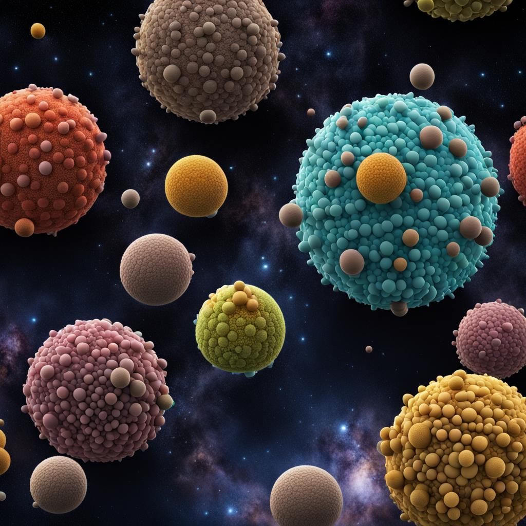 scanning electron microscopy SEM Image of colorful virus-like planets ...