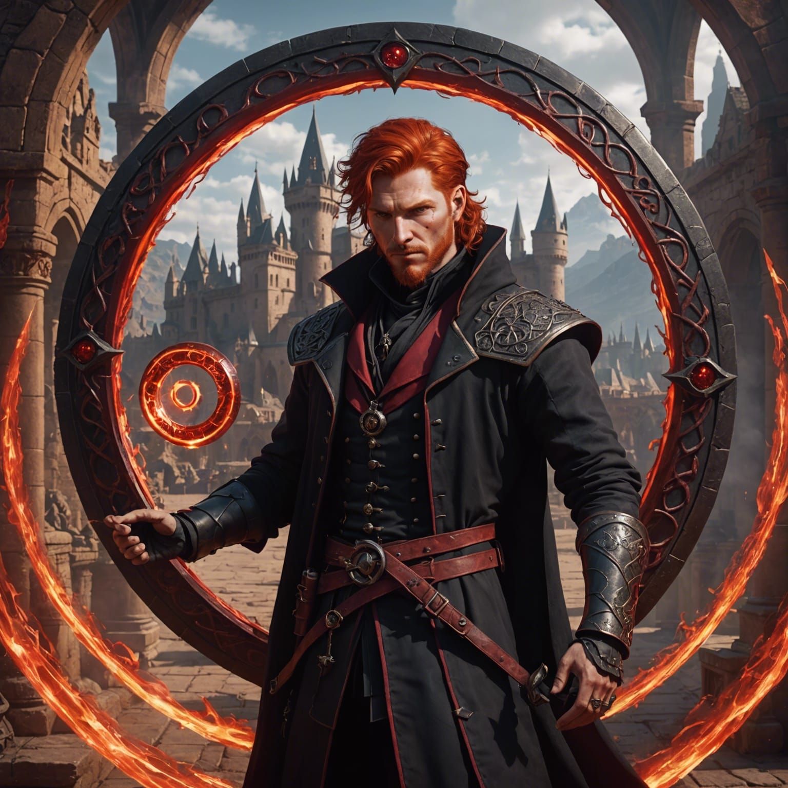 The red haired male alchemist, wearing black and red, facing the red ...