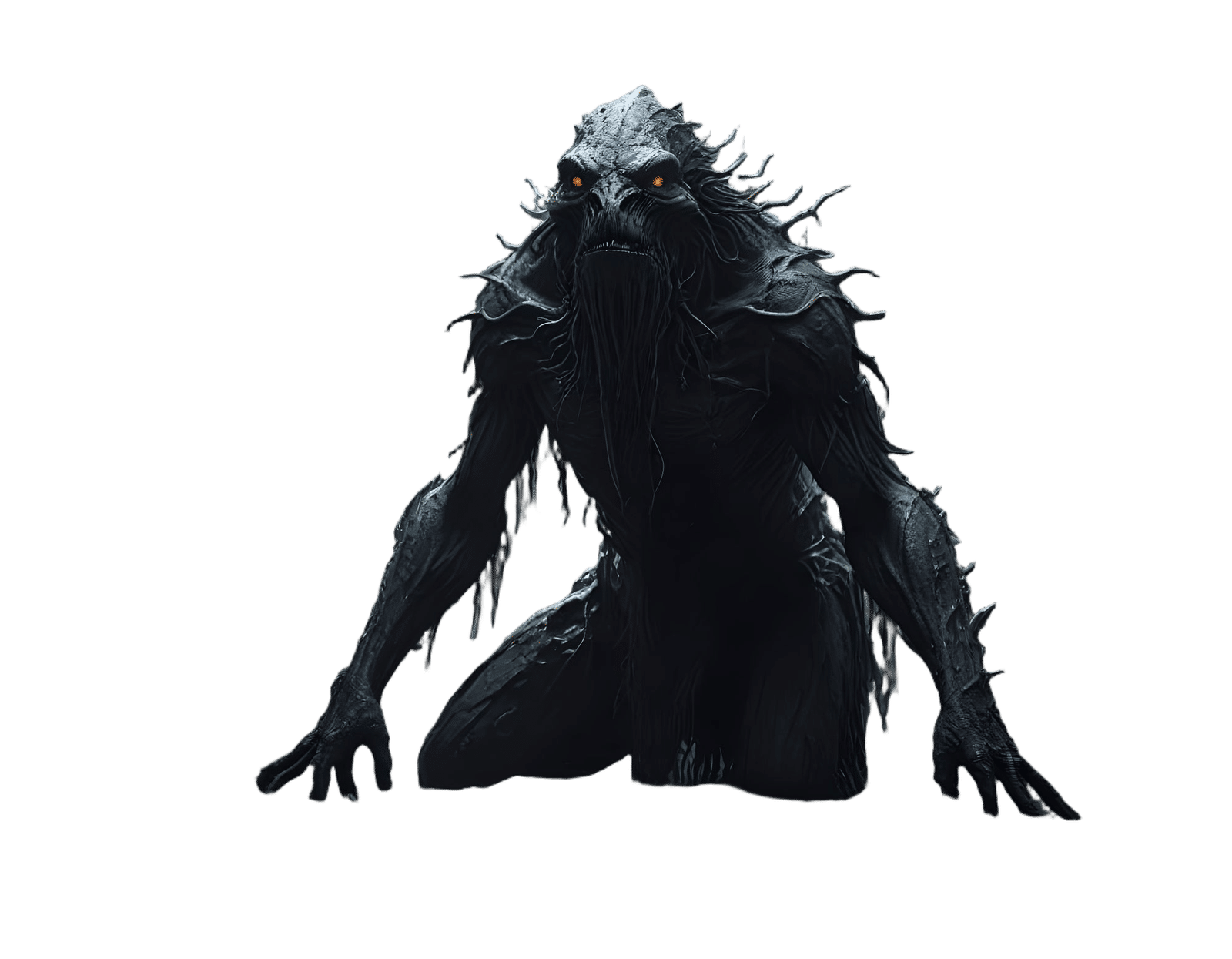 Black and white ink drawing of a swamp creature