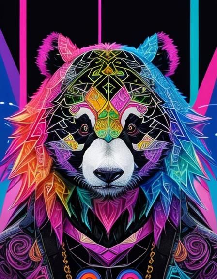 Hyper detailed cubist (psychedelic artwork of a panda:1,8) made of ...