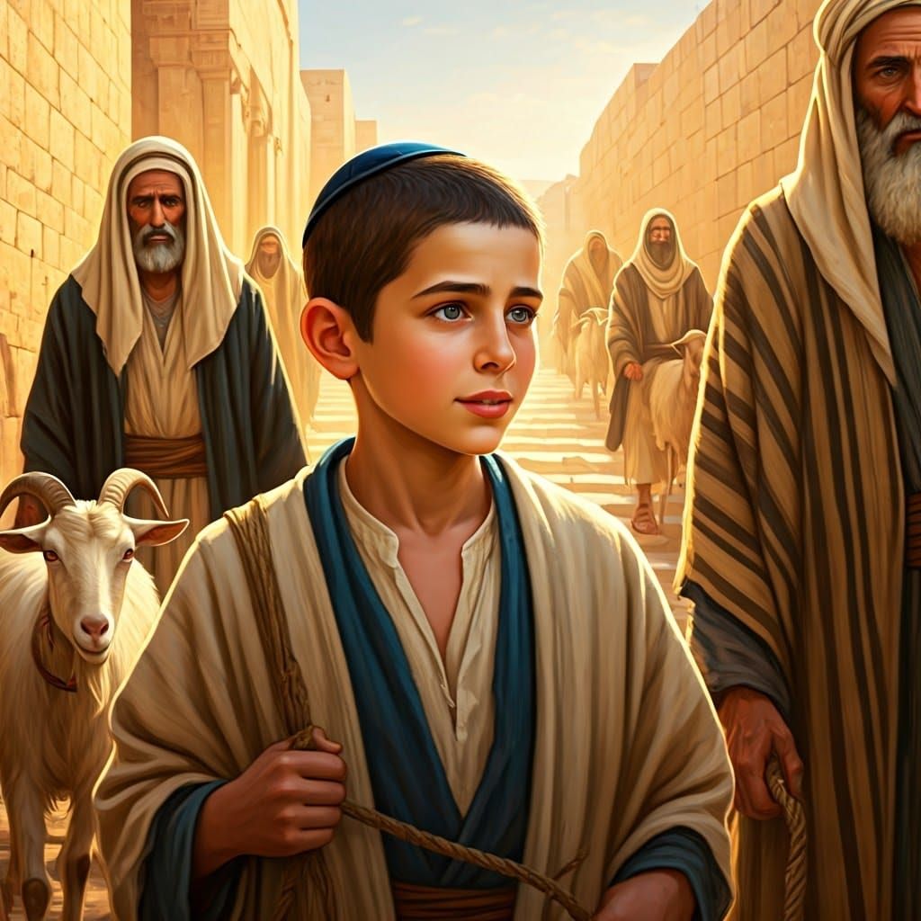 Young Hebrew Boy Leads Goat to Temple Mount in Anc... - AI Art