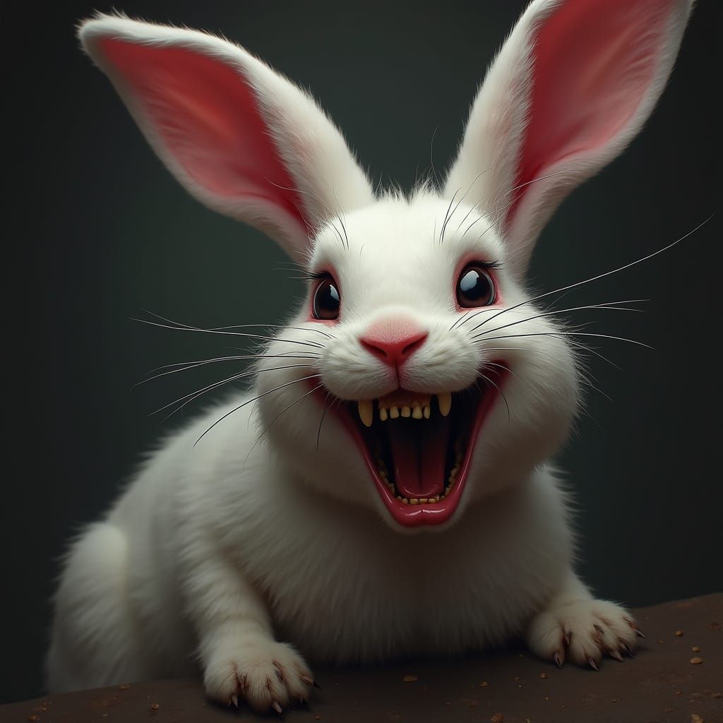 Killer Rabbit with Bared Teeth in a Menacing Stanc... - AI Art