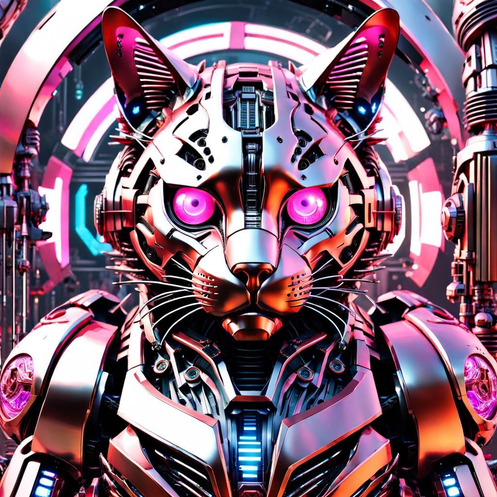 Pink robot Cat - Pink Robot Cat in Ornate Chrome Armor