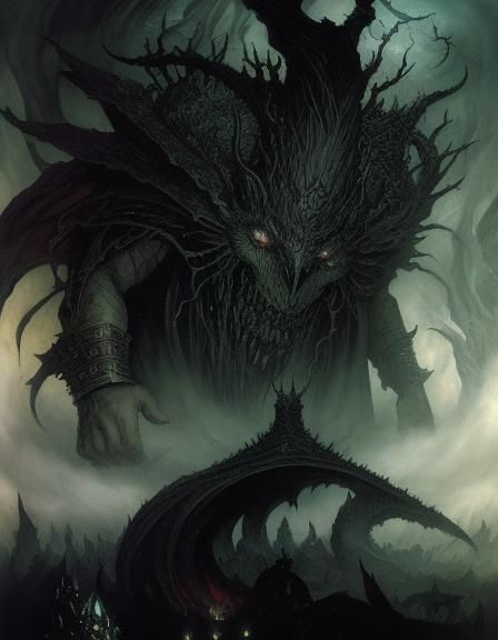 Dark fantasy book cover art, The battle of good vs primordial evil, by ...