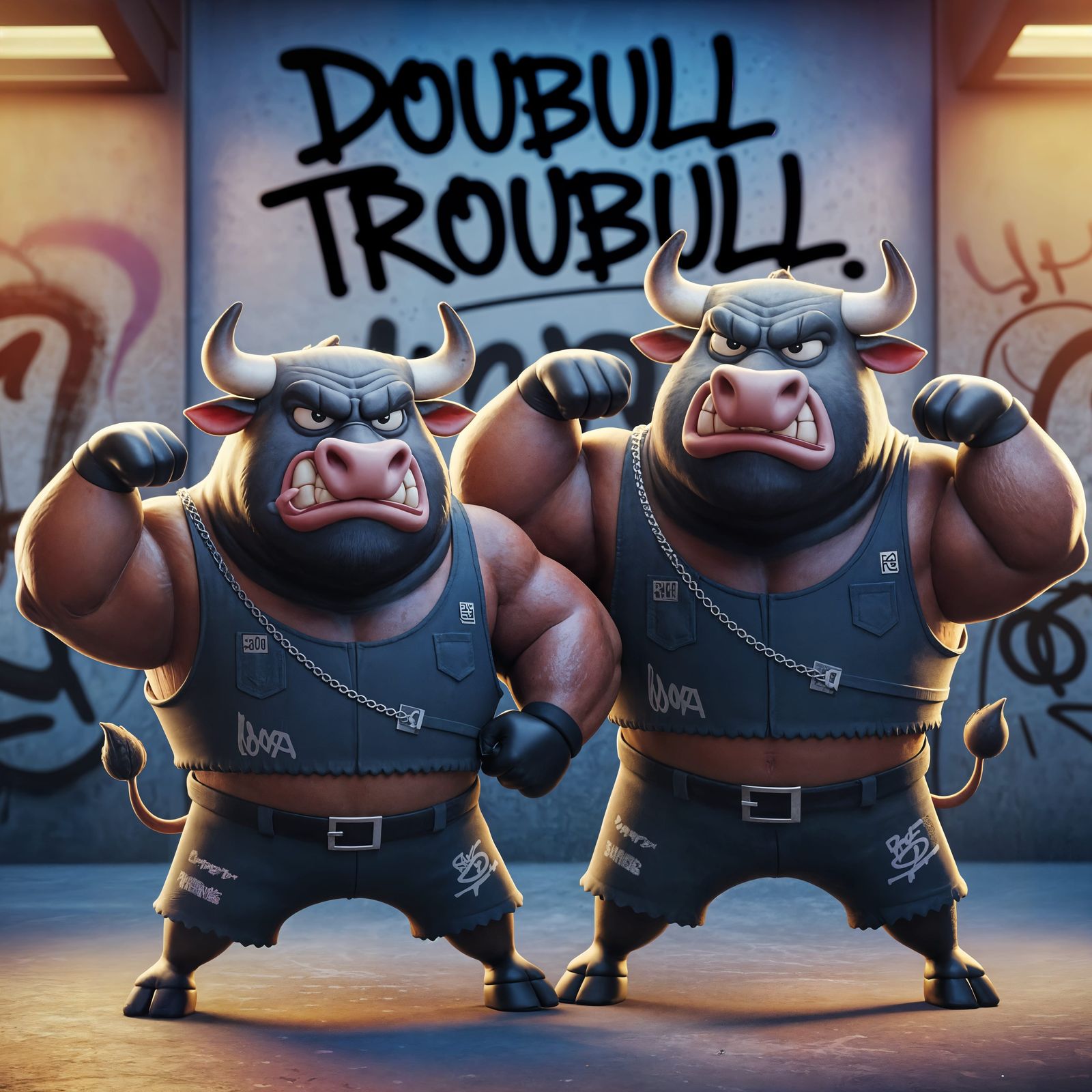 Doubull Troubull - CGI Bulls Pose as Street Thugs in Graffit...