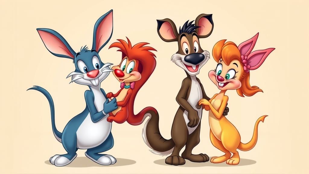 Cartoon Style Animal Couples - Whimsical Cartoon Animal Duos...