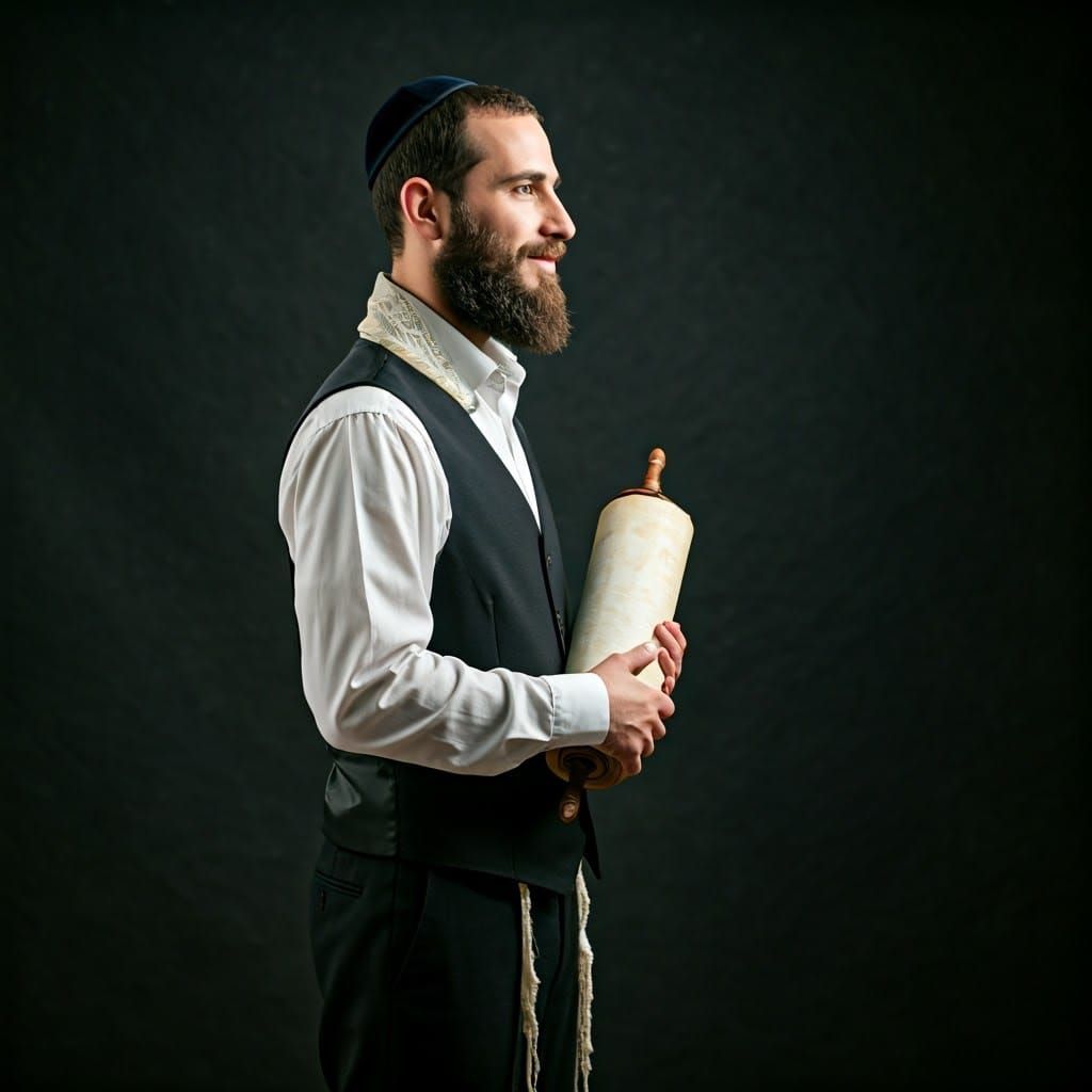 Orthodox Jewish Man in Contemplation, Holding Tora... - AI Art