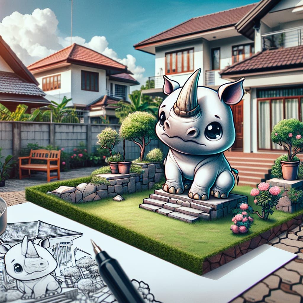 The adorable chibi white rhino in my backyard HDR intricately detailed ...