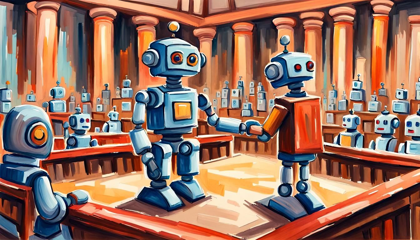 a cute robot judge presiding over a cute robot court - AI Generated ...