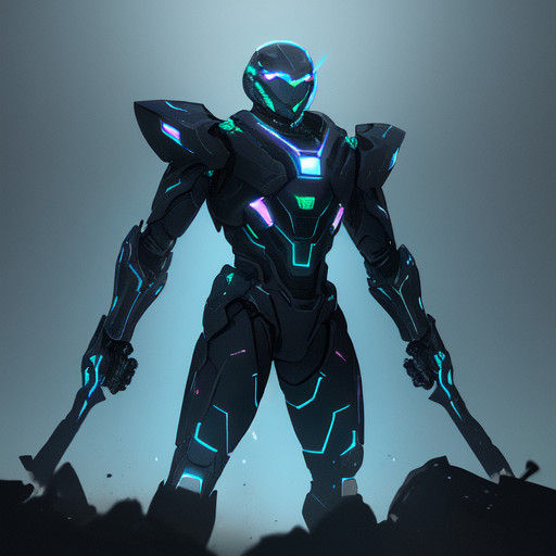 Cyborg - Cyberpunk Warrior in Neon Noir Armor