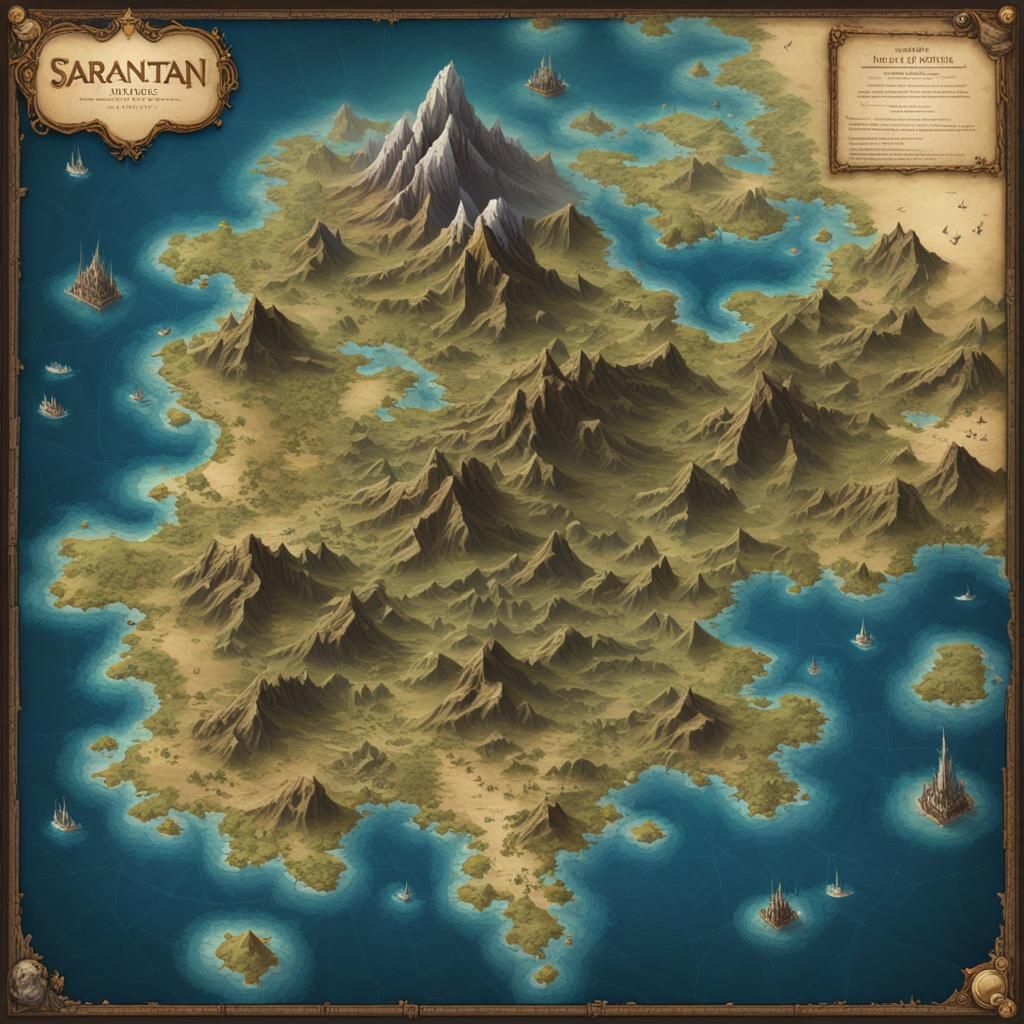 Design a full vertical map of a fantasy world in portrait orientation ...