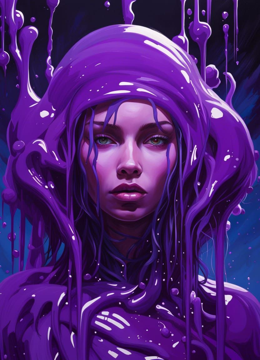 Purple Slime Girl - Humanoid Purple Slime Girl, Oil Gouache ...