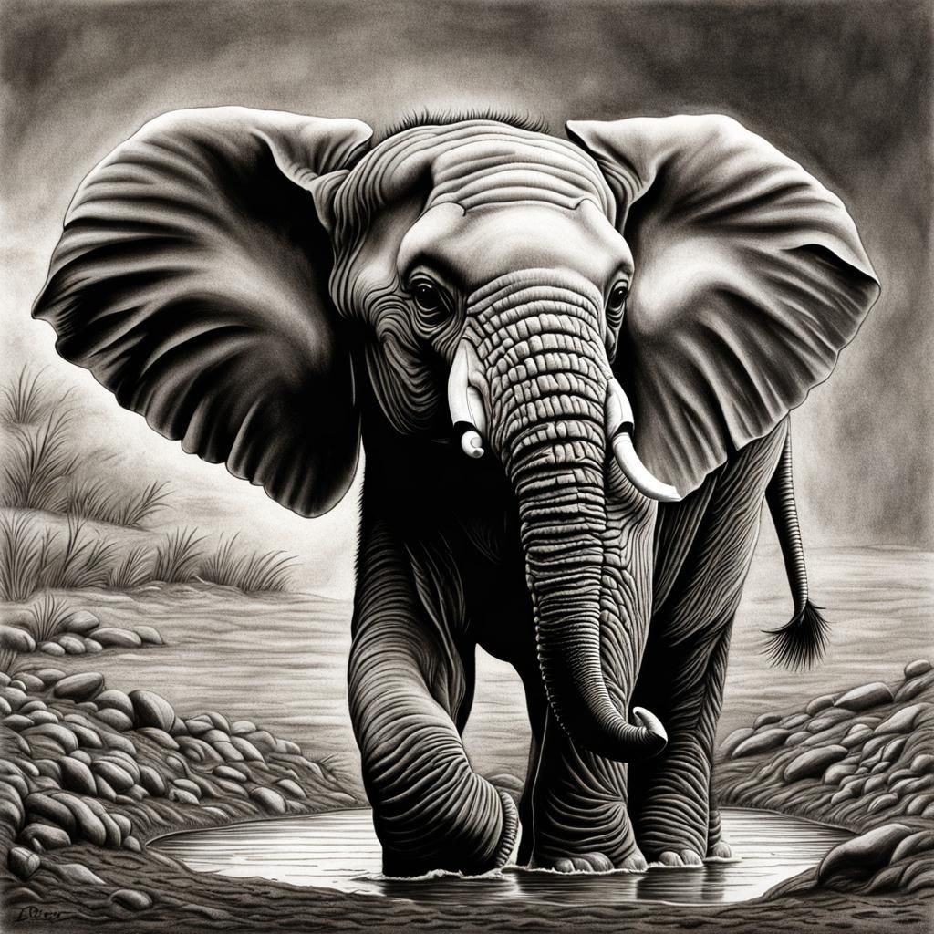 Graphite Pencil Drawing of an Elephant - AI Generated Artwork ...