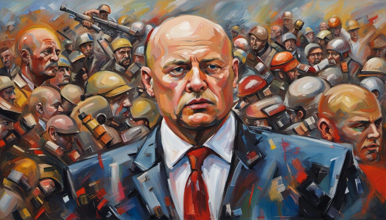 expressive action painting canvas depicting enigmatic Wagner mercenary ...