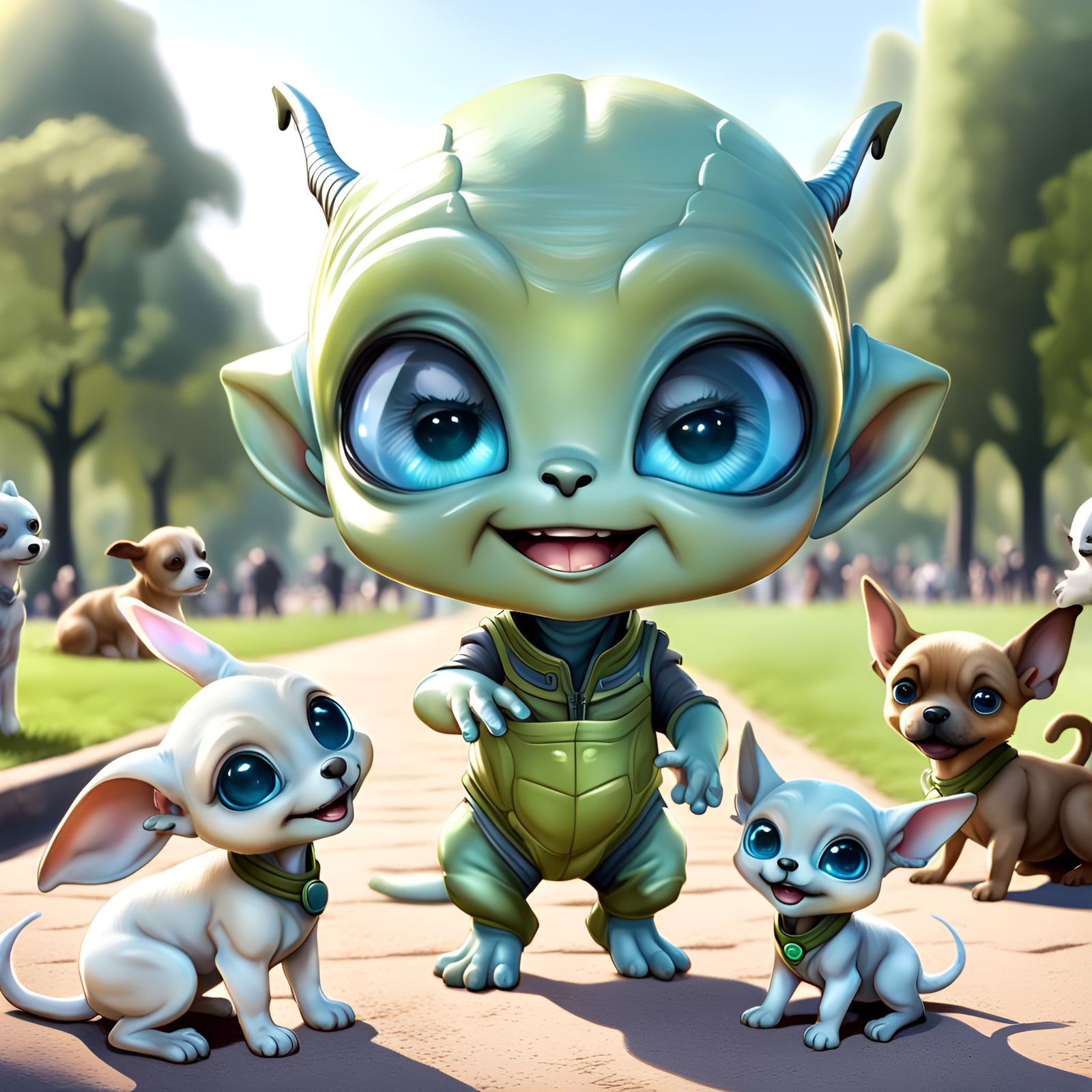 Pastel Alien with Puppies - AI Generated Artwork - NightCafe Creator