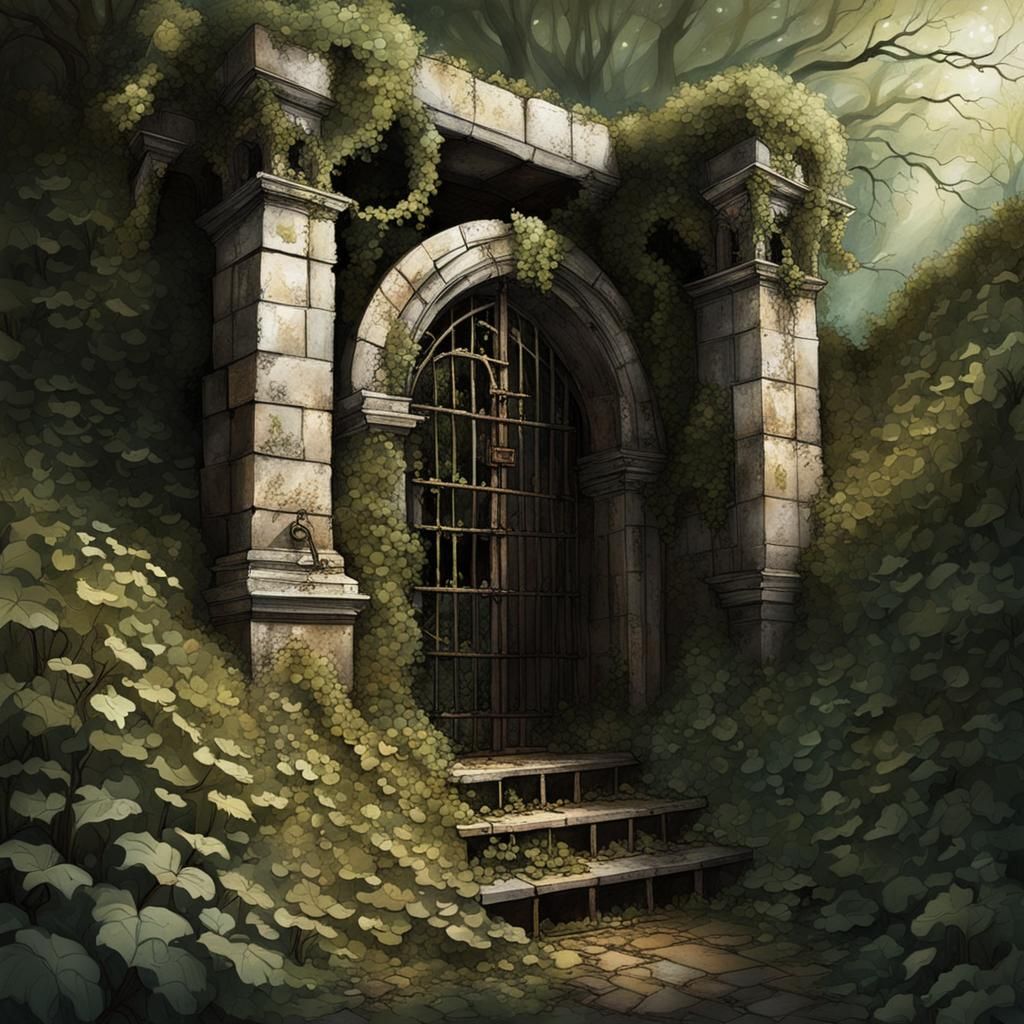 Overgrown dungeon entrance - AI Generated Artwork - NightCafe Creator