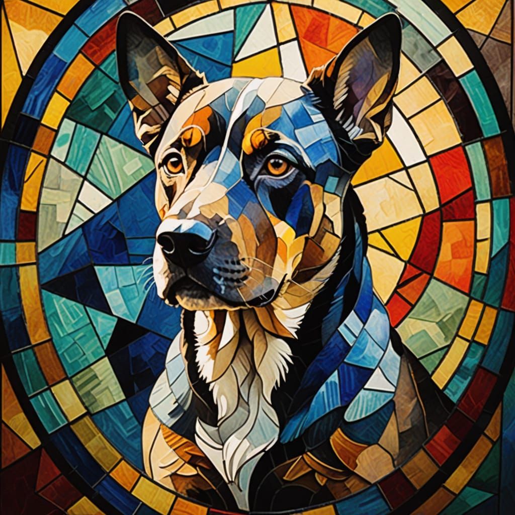 A Stained Glass Pooch - Cinematic Dog in Vibrant Geometric P...