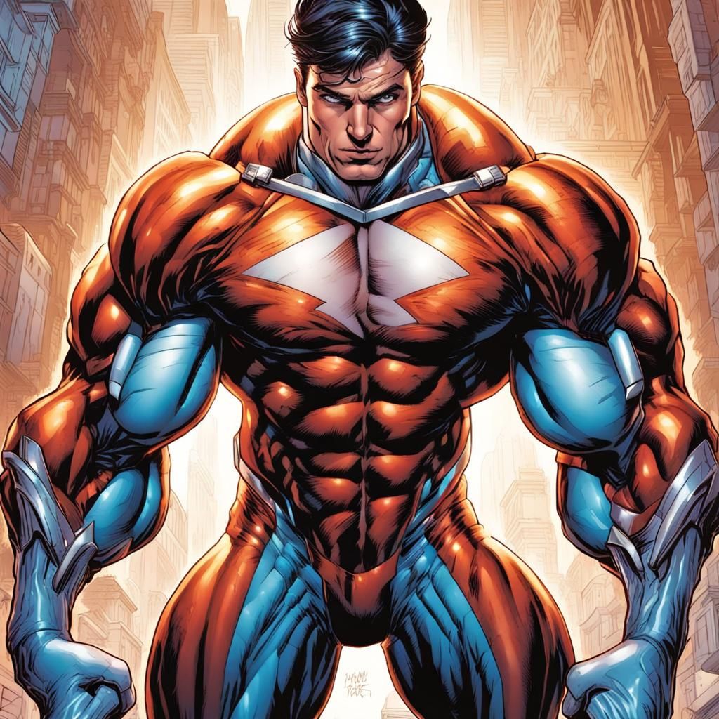 Superhuman Muscular man with chromatic suit and enigmatic appearance ...