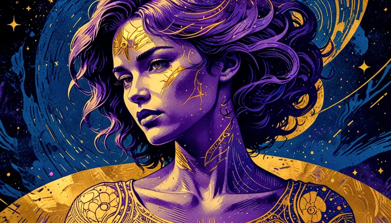 Heroic Feminine Graphic Poster in Woodcut Style - AI Art