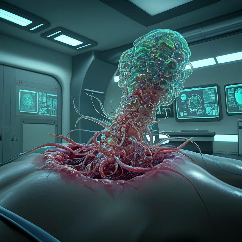 Grotesque yet Compelling Biomechanical Parasite Em... - AI Art