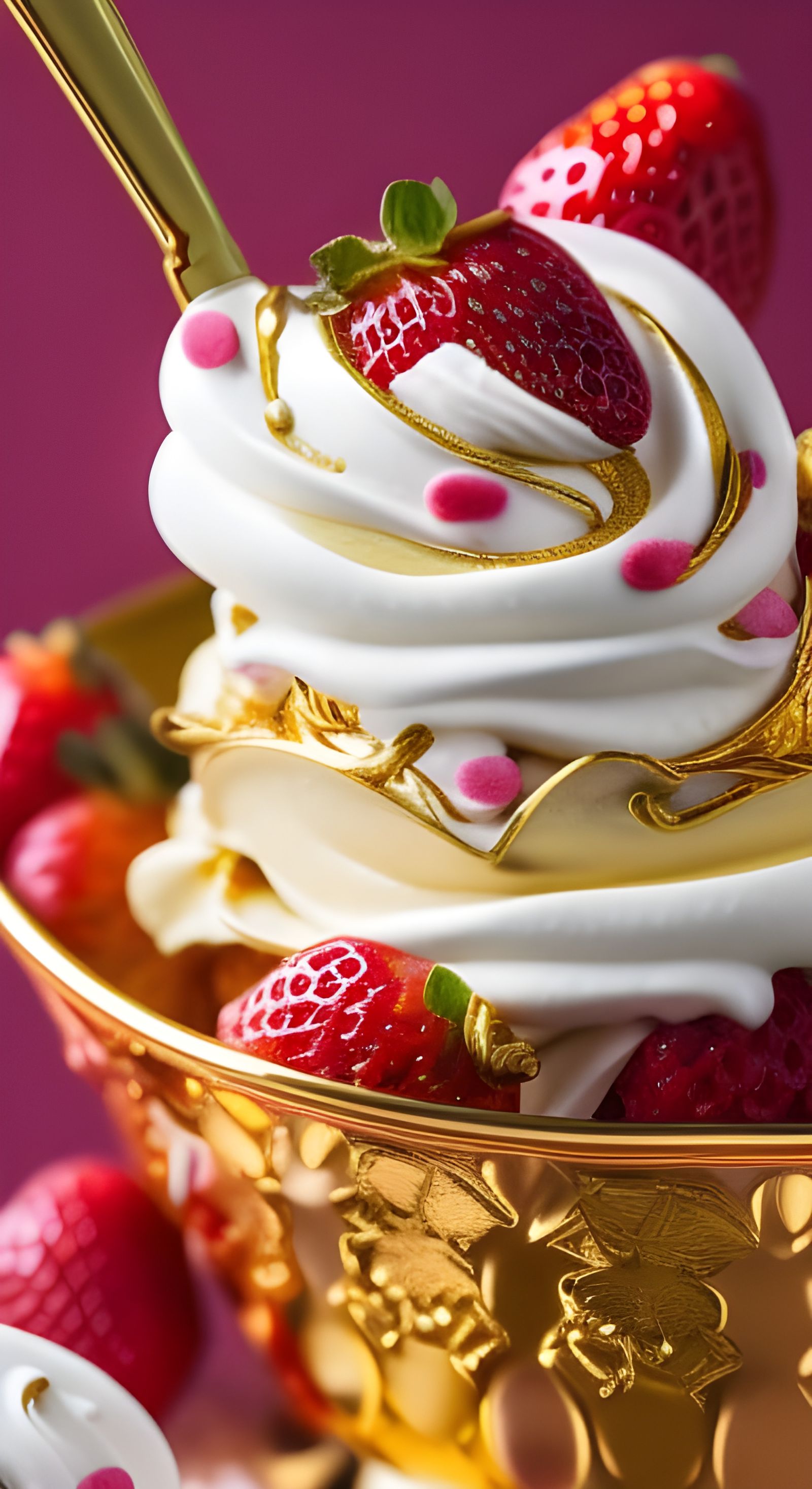 gold strawberry ice cream sundae - AI Generated Artwork - NightCafe Creator