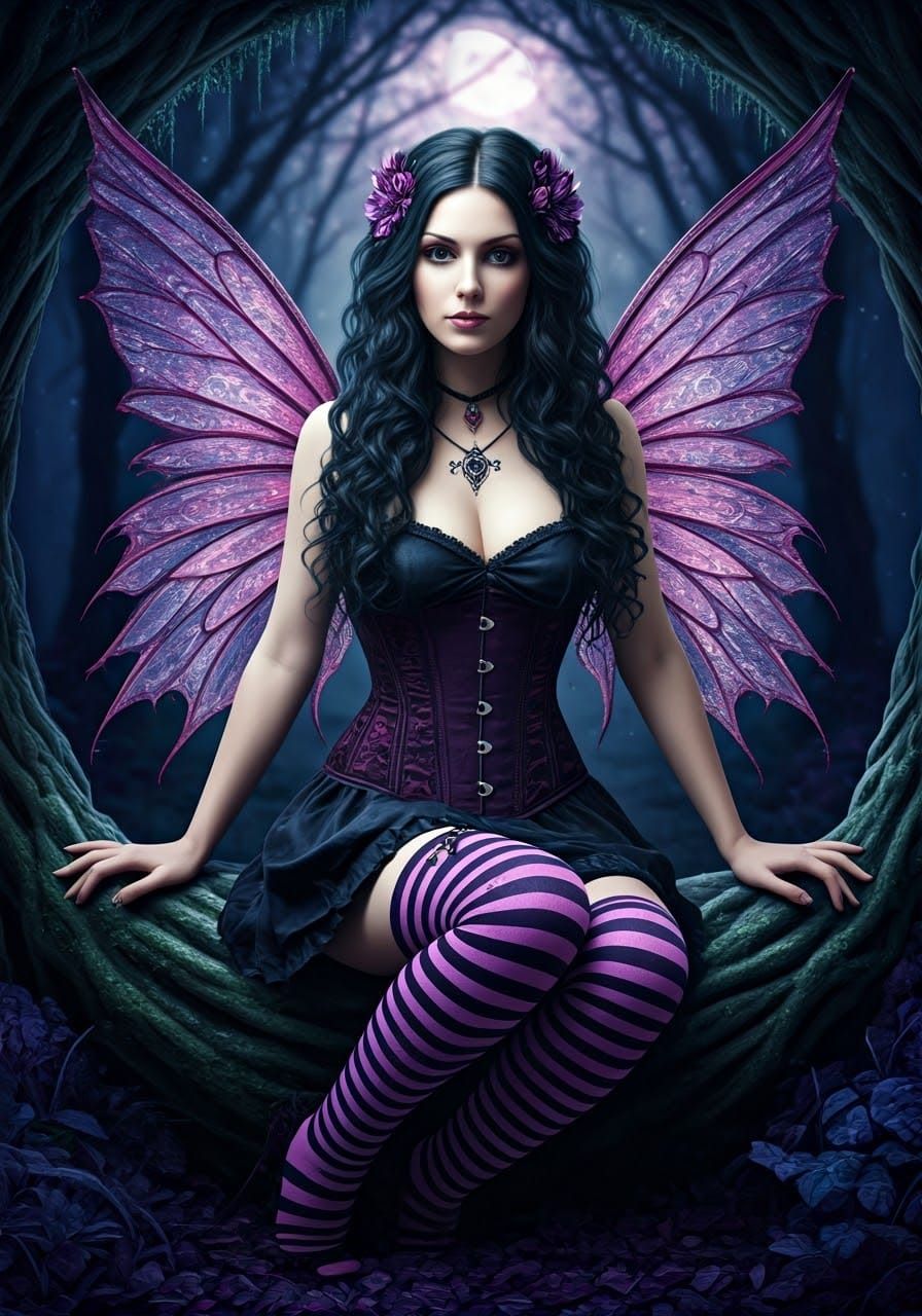 Fairy goth - Whimsical Gothic Fae Fairy in Mystical Forest
